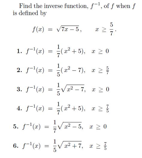 solved find the inverse function f 1 of f when f is