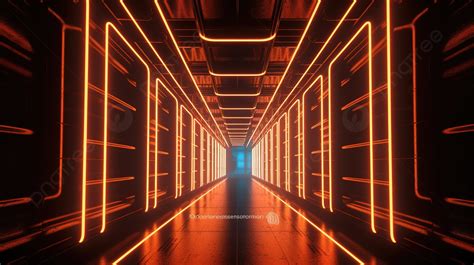 Neon Lights In Corridor Psd Background 3d Illustration Of Endless