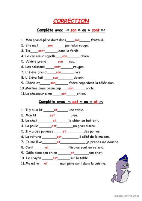 Homophones Son Et Sont Fran Ais Fle Fiches Pedagogiques Pdf Doc