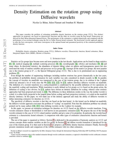 density estimation on the rotation group using diffusive wavelets pdf wavelet estimator