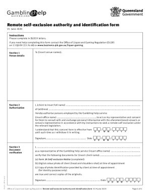 Fillable Online Remote Self Exclusion Authority And Identification Form