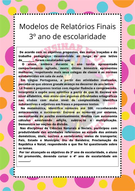 Modelos De Relatórios Individuais Para Educação Infantil LIBRAIN