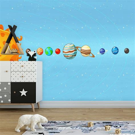 Tapeta Z Kolorowymi Planetami Dekochatka Kreatywne Dekoracje