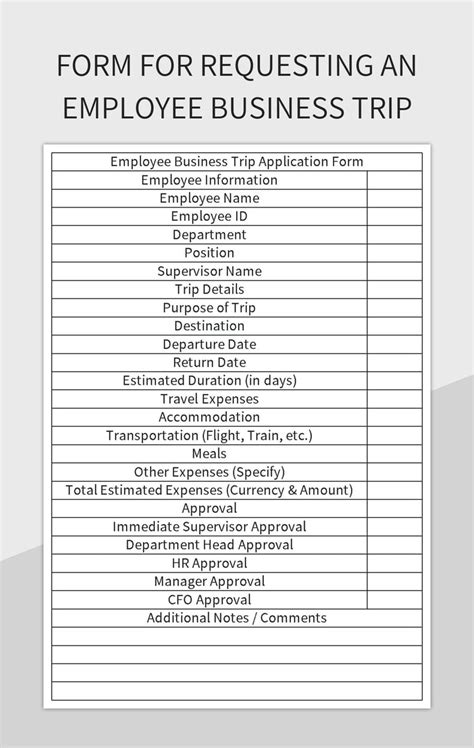 Employee Business Trip Application Form Excel Template And Google