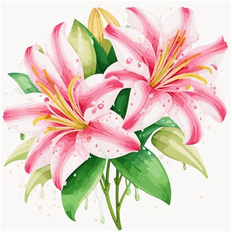 Ilustración de vector de ramo de flores de lirio rosa acuarela Vector
