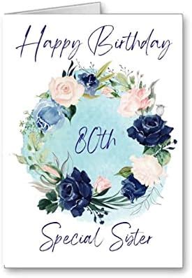 Happy 80th 80 Birthday Sister CARD Pretty Floral Flowers Amazon Co Uk