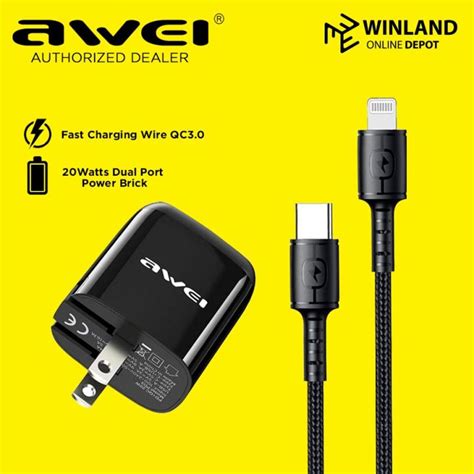 AWEI By Winland PD3 Fast Charger Data Cable QC 3 0 PD 20W Type C To
