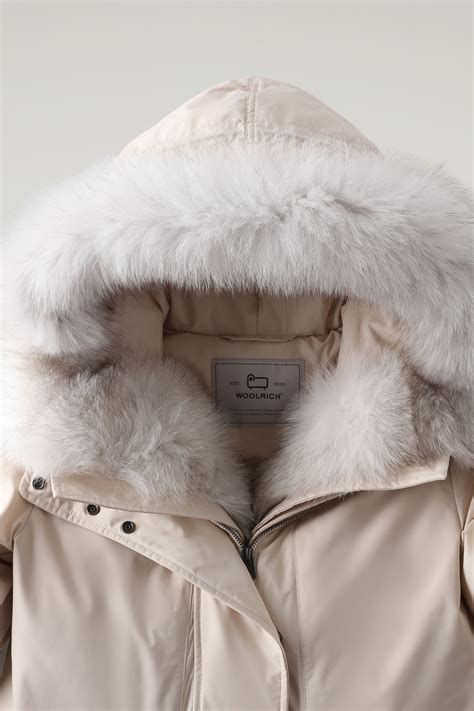 Women S Military Parka In Urban Touch Fabric With Fur Liner White