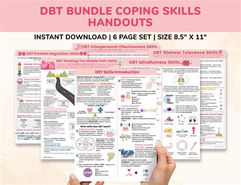 Dbt Bundle Coping Skills Printable Poster Handout Cheat Sheet