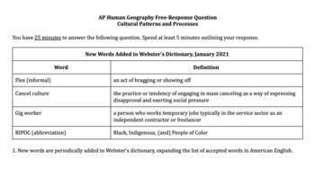 AP Human Geography Free Response Question FRQ Diffusion Of Language
