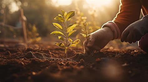 Persona plantando árboles en un jardín comunitarioia generativa Foto