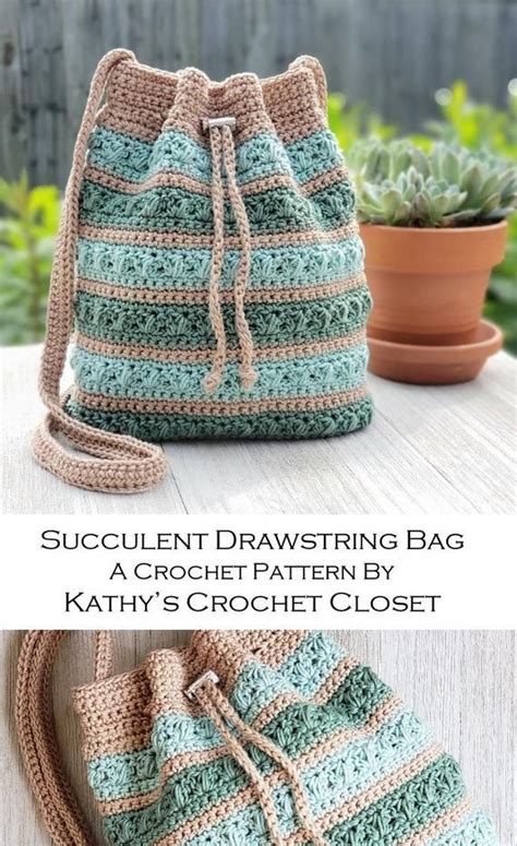 Crochet Bag PATTERN Succulent Drawstring Bag DIY Crochet Bag Crochet