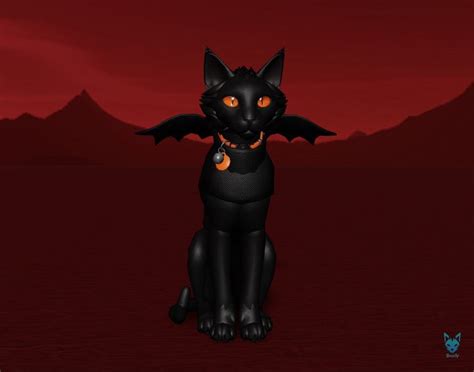 A Black Cat With Orange Eyes Sitting In Front Of A Dark Red Sky And
