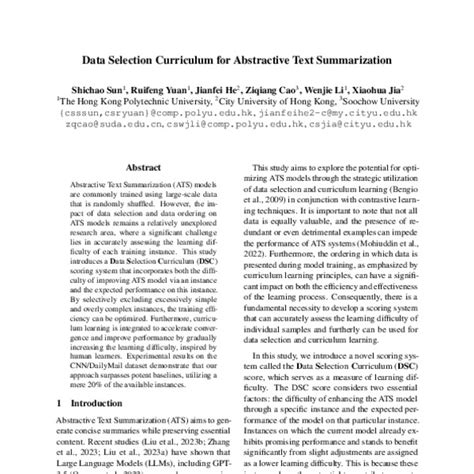 Data Selection Curriculum For Abstractive Text Summarization Acl