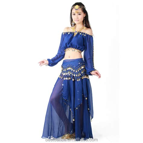 Bestdance Egyptian Belly Dance Costume Sets Long Sleeve Bra Belt And