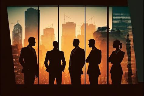 Silueta De Gente De Negocios Trabajando Juntos En La Oficina Concepto