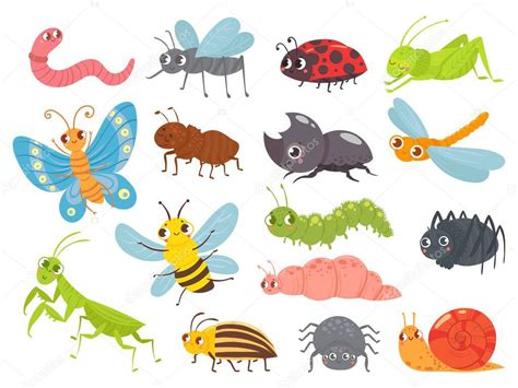 Lindos Insectos De Dibujos Animados Oruga Divertida Y Mariposa