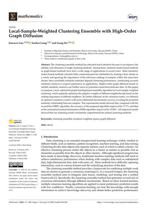 pdf local sample weighted clustering ensemble with high order graph diffusion