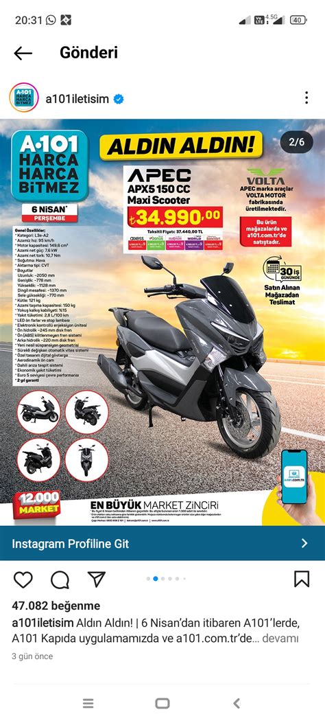 A101 de satılan apec marka 150 cc scooter