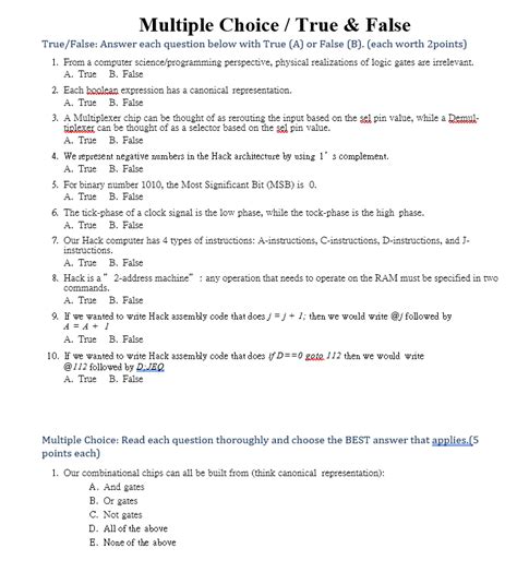 Solved Multiple Choice True False True False Answer Chegg