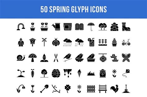 50 Iconos De Glifos De Primavera Vector Premium