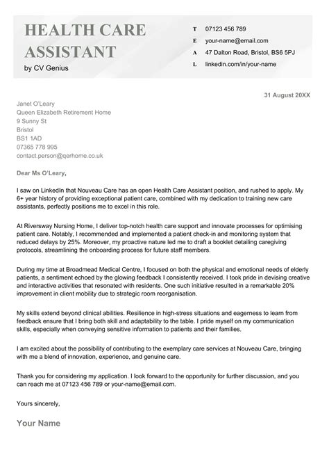 Health Care Assistant Cover Letter Example Writing Tips