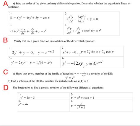 Solved A A State The Order Of The Given Ordinary Chegg
