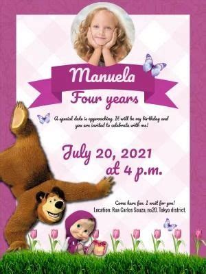 Make Online Invitation Digital Birthday Invitation Masha And The Bear