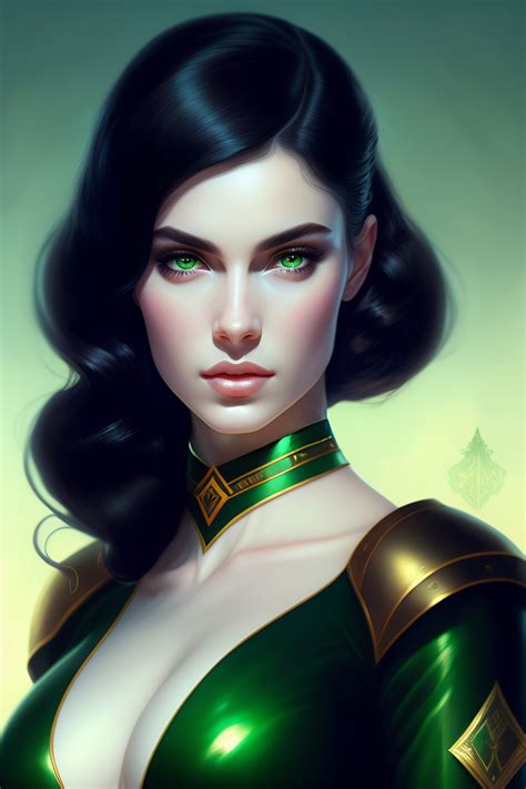 Lexica Black Hair Pale Skin White Skin Woman Wearing Uniform Green Eyes Fantasy Magic