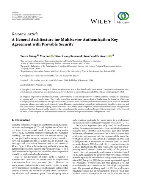 pdf a general architecture for multiserver authentication key agreement with provable security