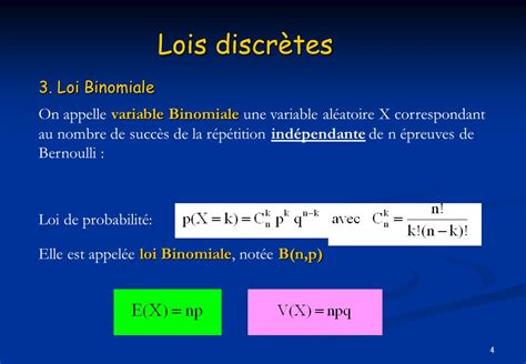 Chapitre 3 Lois de probabilité 1 Lois discrètes 2 Loi de Bernoulli