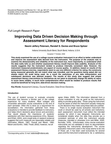 pdf improving data driven decision making through assessment literacy for respondents