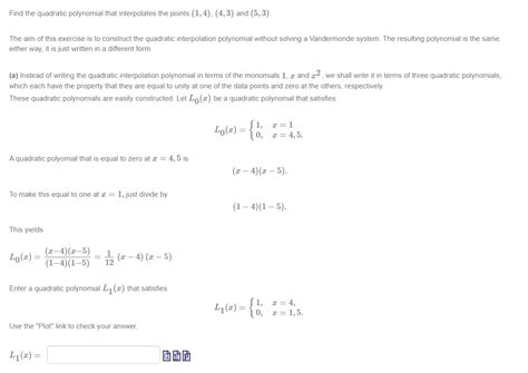 solved find the quadratic polynomial that interpolates the