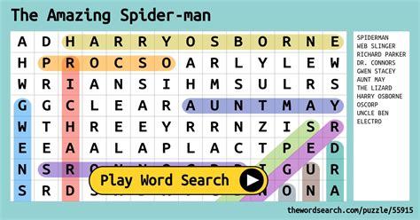 The Amazing Spider Man Word Search