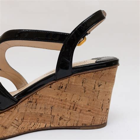 Prada Patent Leather And Cork Wedge Sandals