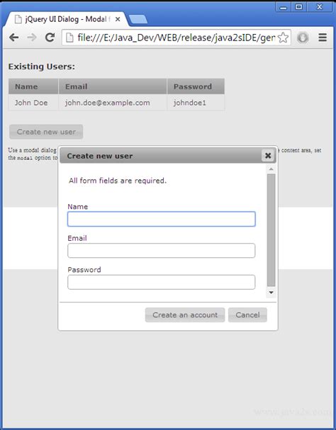 Build Jquery Ui Dialog Modal Form In Javascript