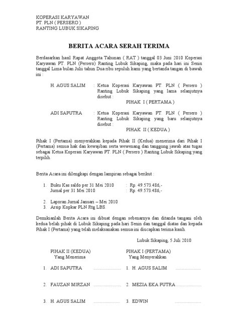 Format Berita Acara Serah Terima