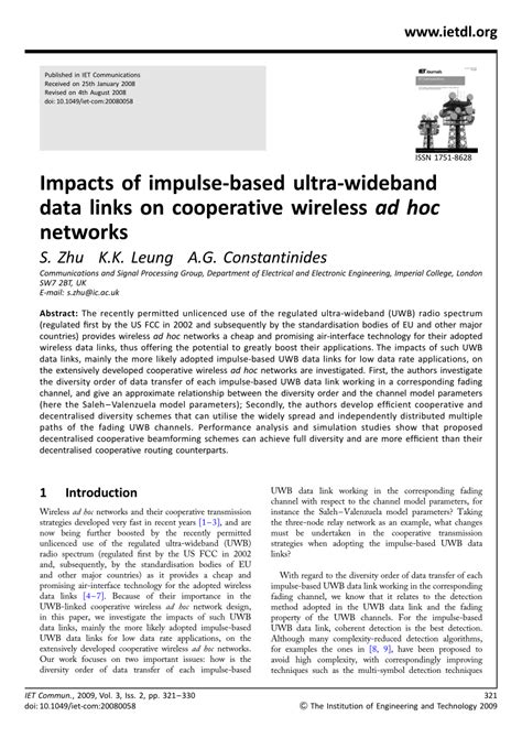 pdf impacts of impulse based ultra wideband data links on cooperative wireless ad hoc networks