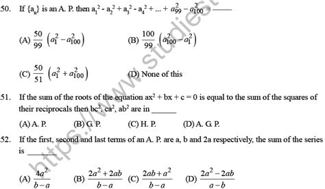 jee mathematics sequence and series mcqs set b multiple choice questions