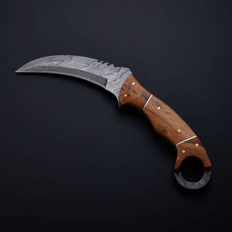 Custom Handmade Damascus Steel Karambit Hunting Knife With Leather