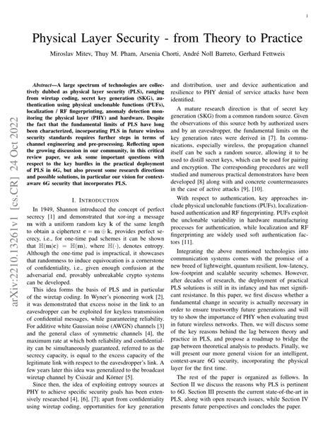 pdf physical layer security from theory to practice