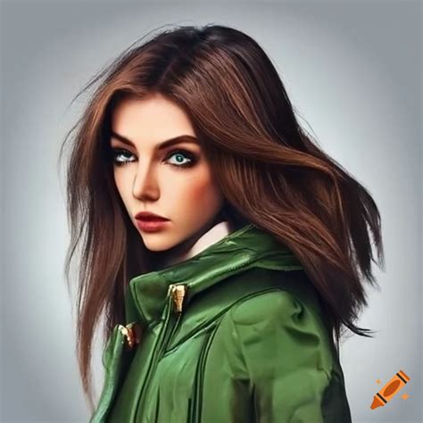 Woman With Long Dark Brown Hair And Green Eyes On Craiyon