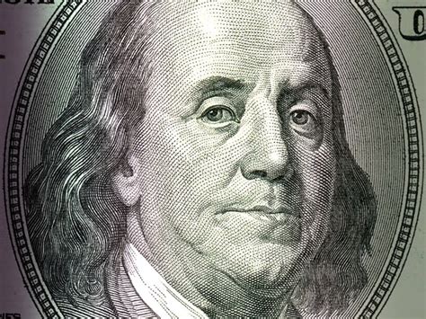 Macro Close Up Of Ben Franklin S Face On The US 100 Dollar Bill Stock
