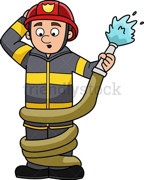 Funny Firefighter Cartoon Clipart Vector Friendlystock