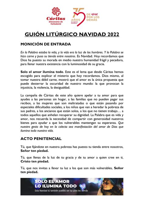 Caritas Diocesana Valladolid Campaña de Navidad 2022 Guión