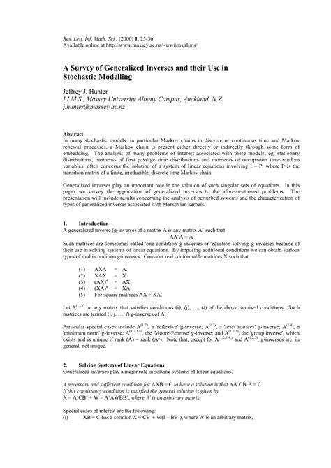 pdf a survey of generalized inverses and their use in stochastic modelling