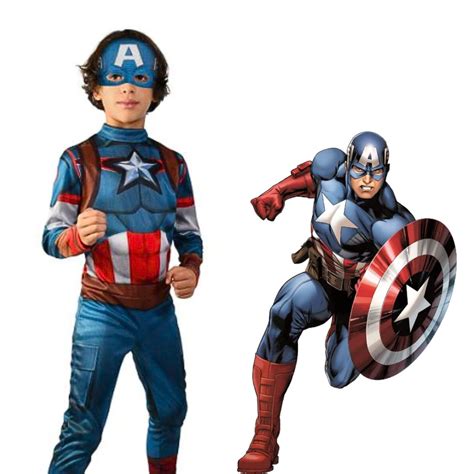 Fantasia Capitão América Infantil Clássica Longa Mascara