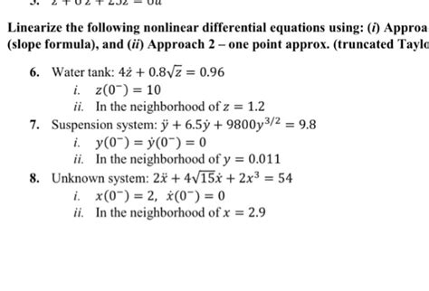 solved linearize the following nonlinear differential