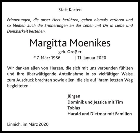 Traueranzeigen Von Margitta Moenikes Aachen Gedenkt