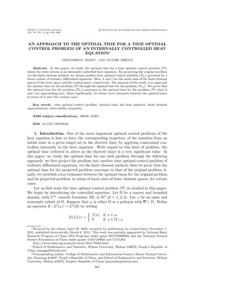 pdf an approach to the optimal time for a time optimal control problem of an internally